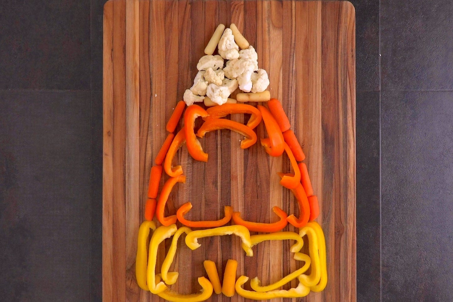 Candy Corn Veggie Tray for Halloween - Mind Over Munch