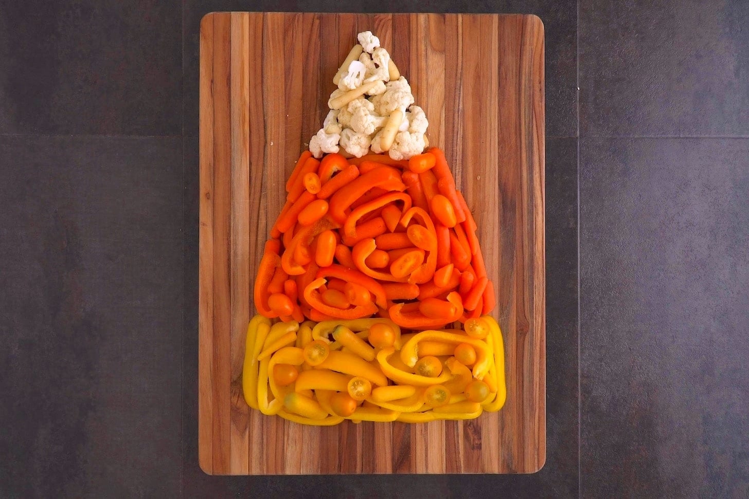 Candy Corn Veggie Tray for Halloween - Mind Over Munch