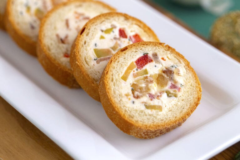 Cream Cheese Stuffed Baguette Bites - Mind Over Munch